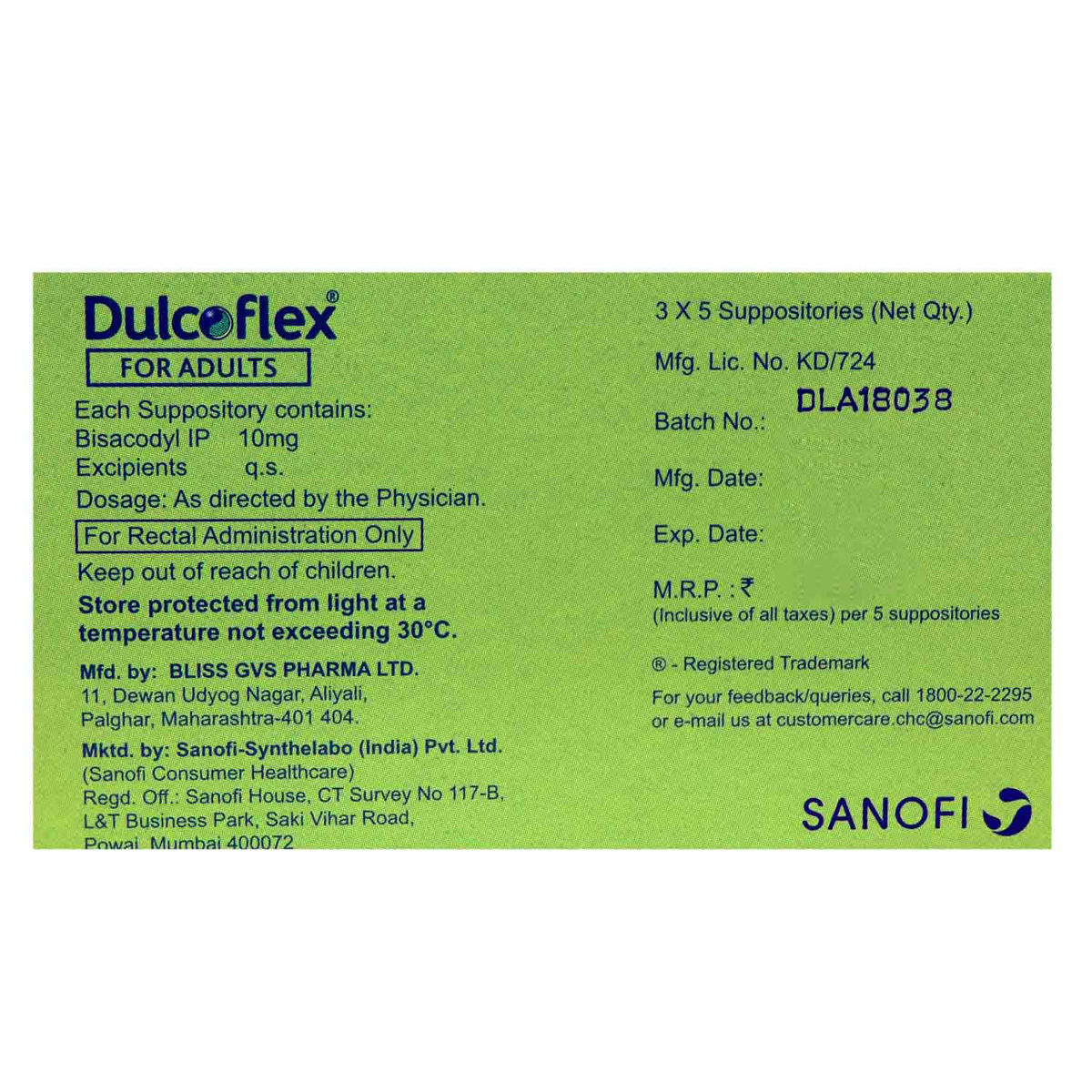 Dulcoflex 10 mg Adults Suppositories 5's Price, Uses, Side Effects ...
