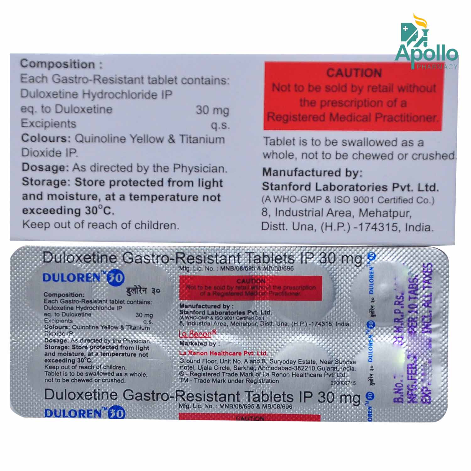 Duloren 30 Tablet 10's Price, Uses, Side Effects, Composition - Apollo ...