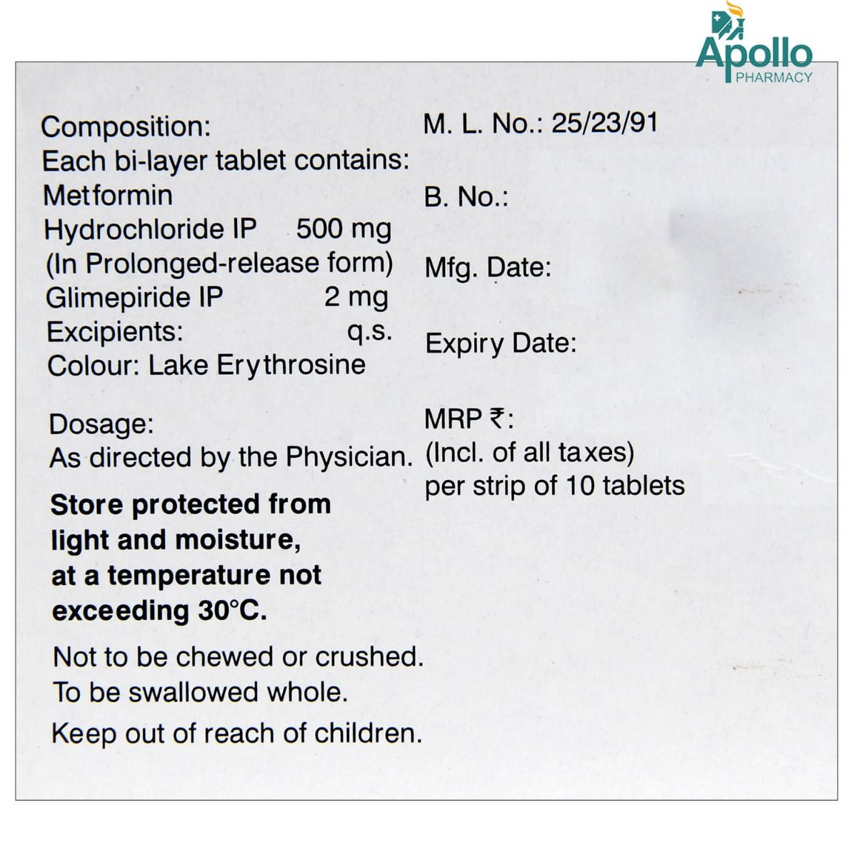 Duopil 2/500 Tablet 10's Price, Uses, Side Effects, Composition ...