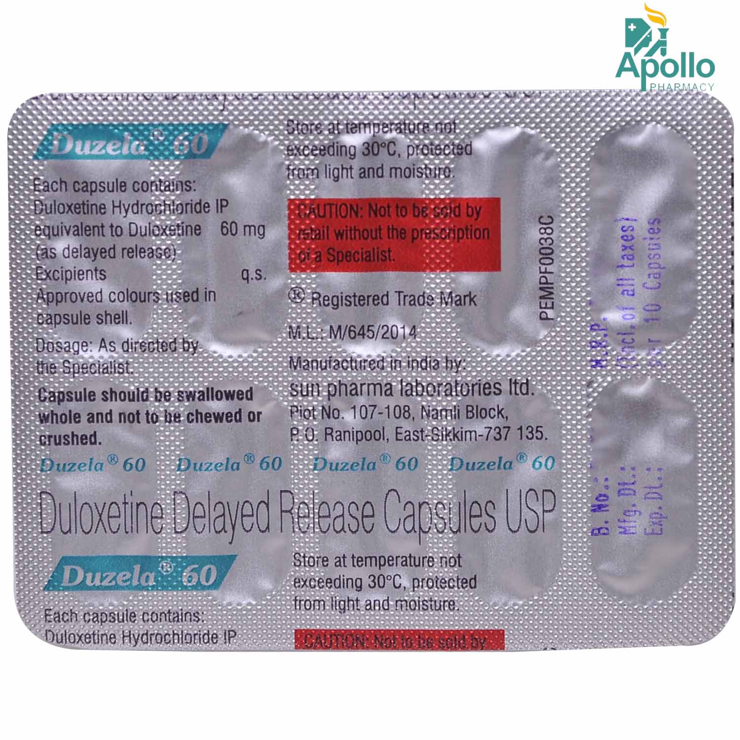 Duzela 60 Capsule 10's Price, Uses, Side Effects, Composition - Apollo ...