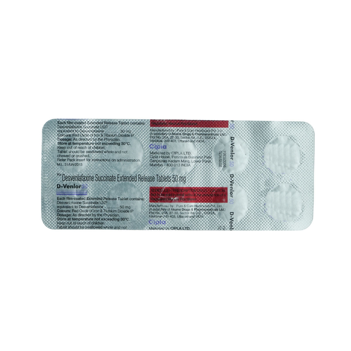 D-Venlor 50 Tablet 10's Price, Uses, Side Effects, Composition - Apollo ...