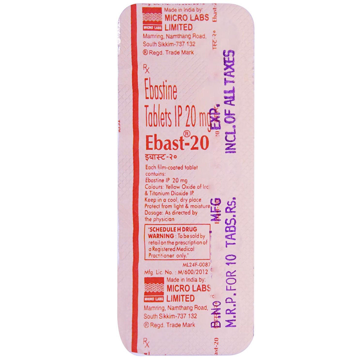 Ebast 20 Tablet 10's Price, Uses, Side Effects, Composition - Apollo Pharmacy