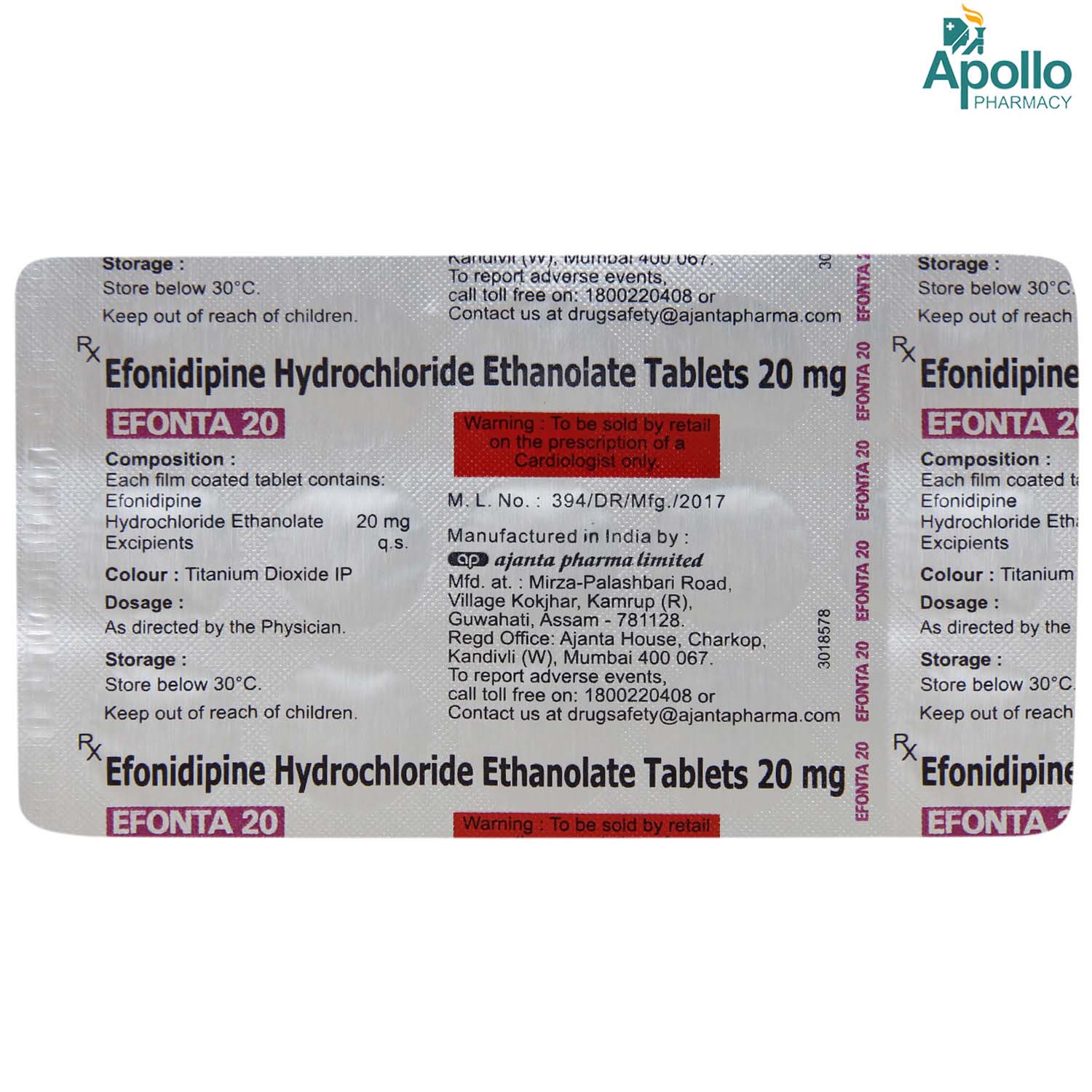 Efonta 20 Tablet 15's Price, Uses, Side Effects, Composition - Apollo ...
