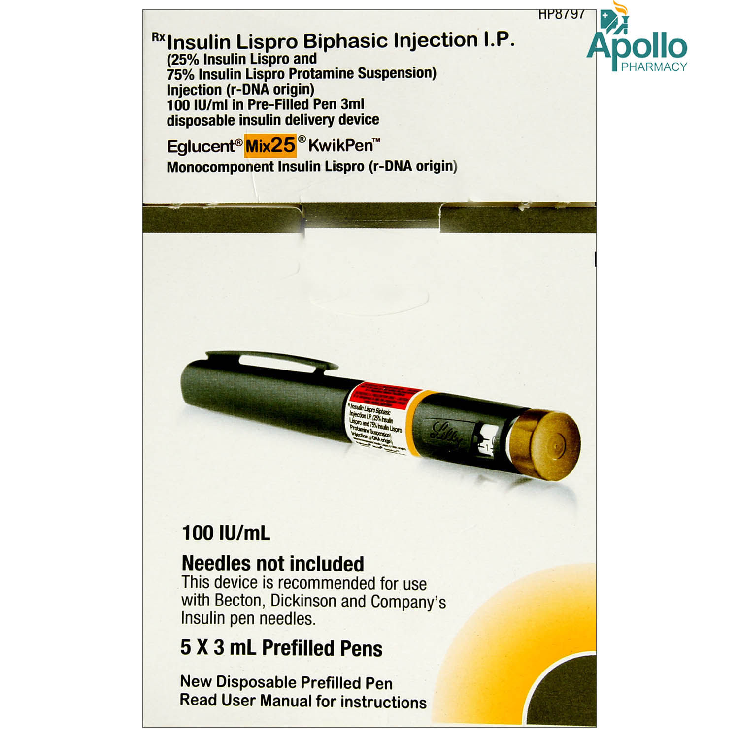 Eglucent Mix 25 100IU/ml Cartridge Injection 5x3ml Price, Uses, Side ...