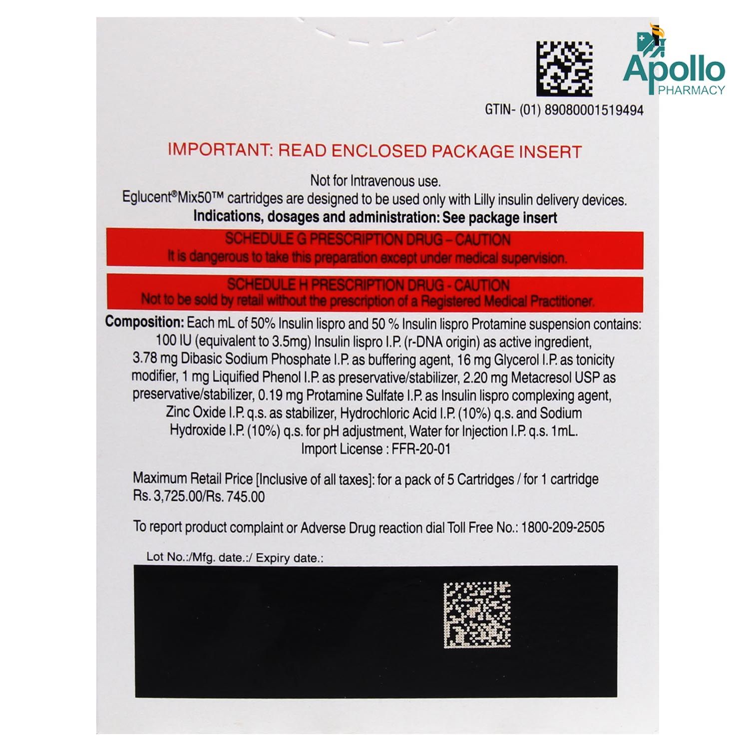 Eglucent Mix 50 100IU/ml Suspension Injection 3 ml Price, Uses, Side ...