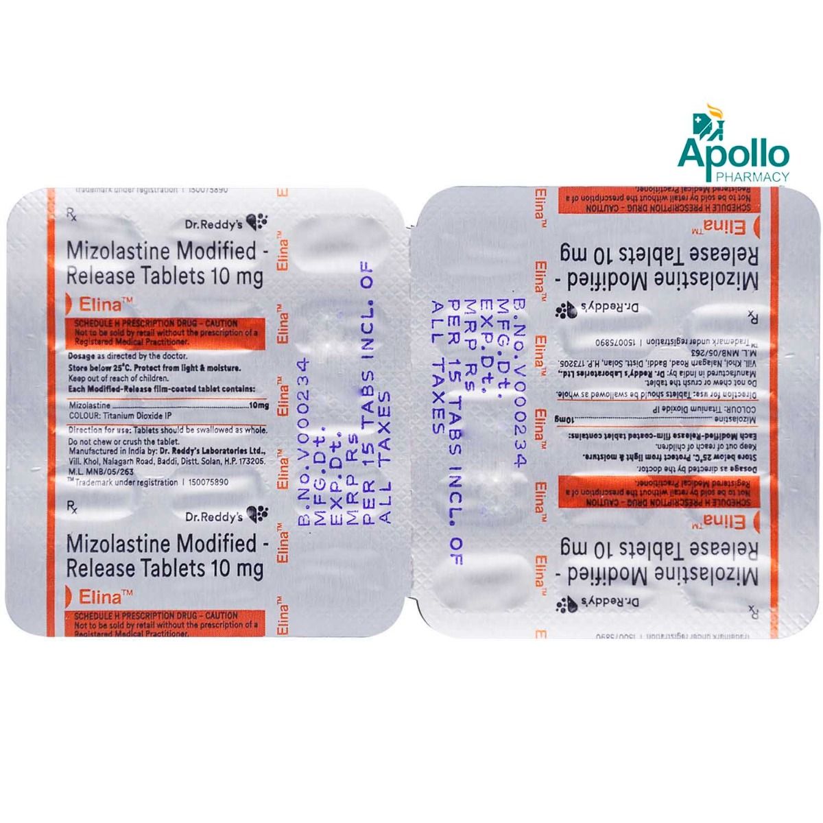 Elina Tablet 15's Price, Uses, Side Effects, Composition - Apollo Pharmacy