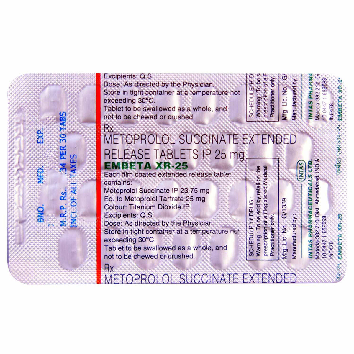 Embeta XR-25 Tablet 30's Price, Uses, Side Effects, Composition ...
