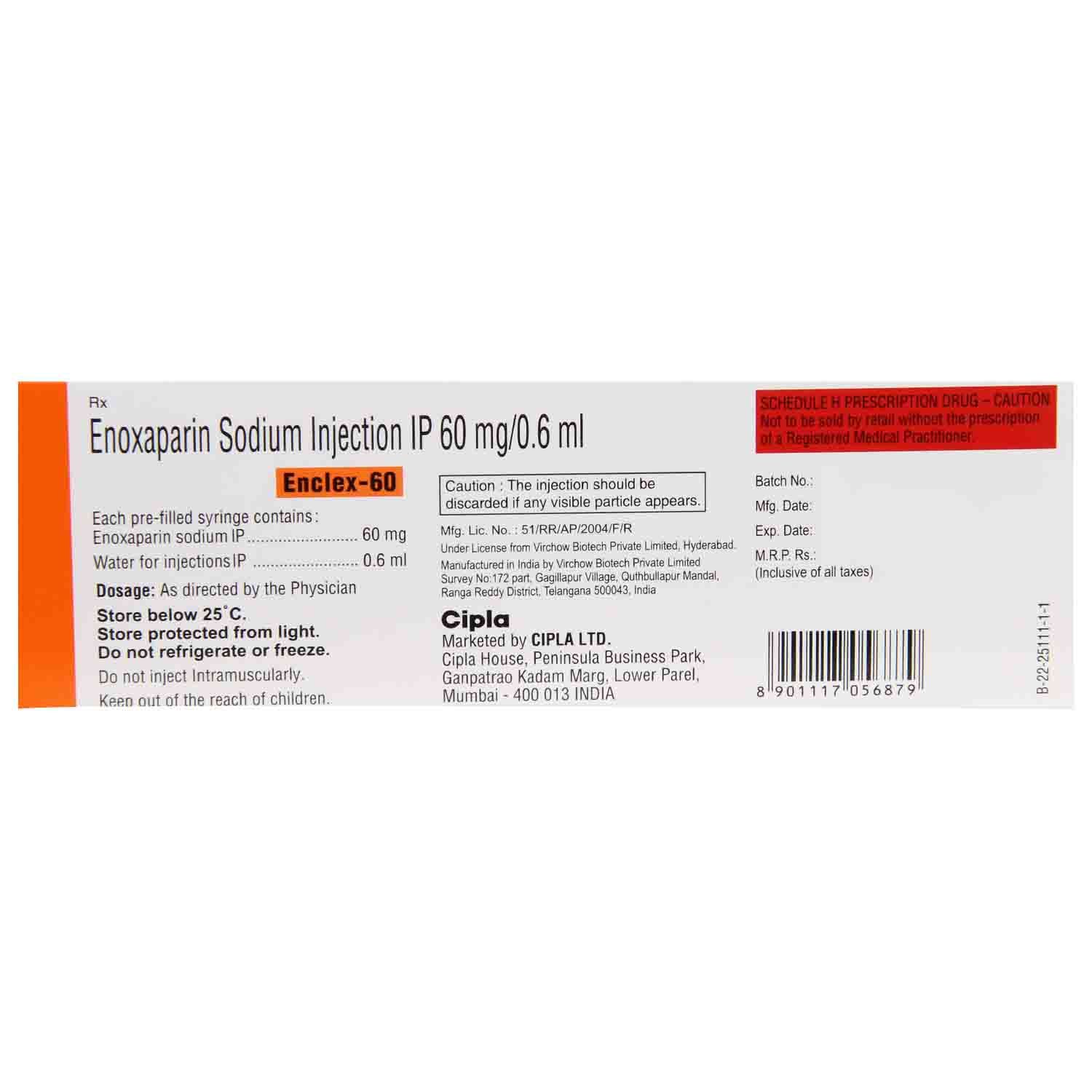 Enclex 60 Injection 0.6 ml Price, Uses, Side Effects, Composition ...