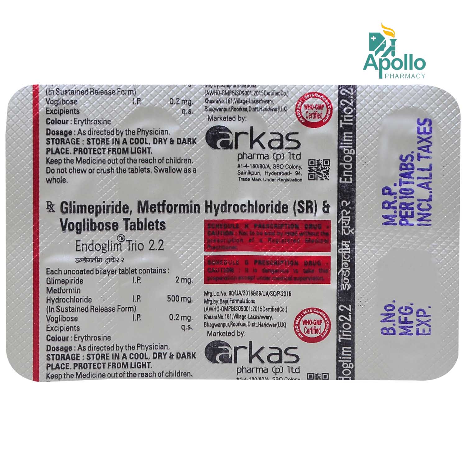 ENDOGLIM TRIO 2.2MG TABLET 10'S Price, Uses, Side Effects, Composition ...