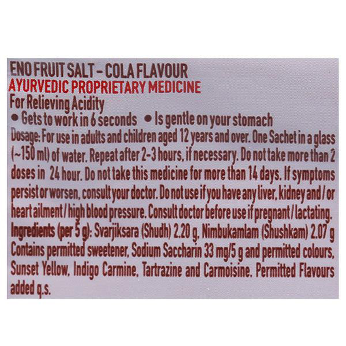 ENO Cola Flavour Powder, 15 gm (3x5 gm) Price, Uses, Side Effects ...