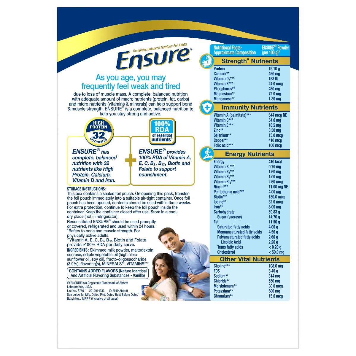 Ensure Vanilla Flavoured Powder, 200 gm, Refill Pack Price, Uses, Side ...