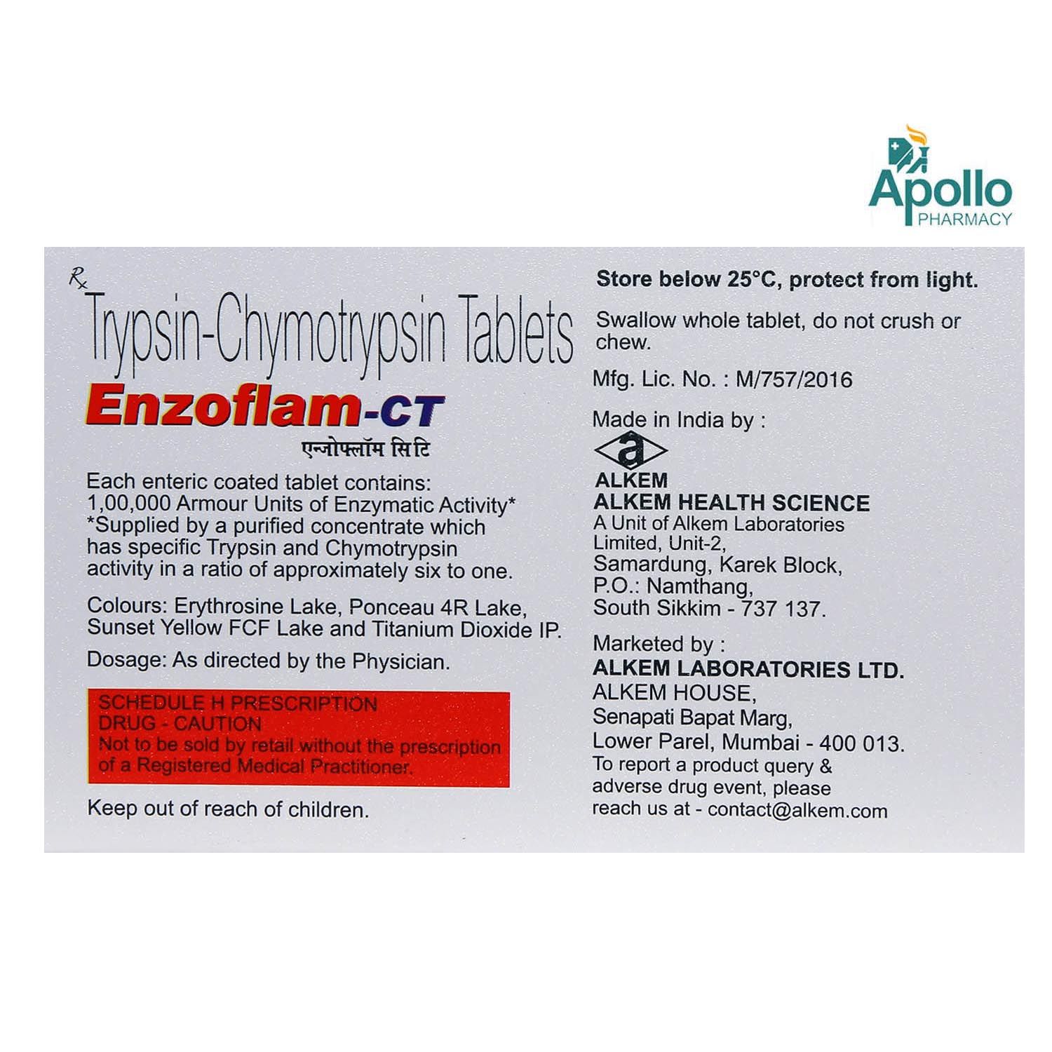 Enzoflam-CT Tablet 15's Price, Uses, Side Effects, Composition - Apollo ...