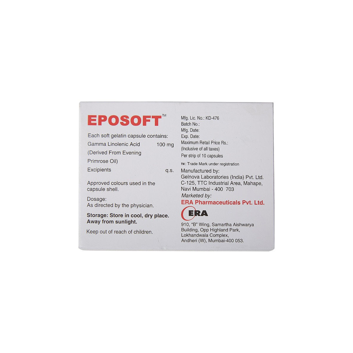 Eposoft Capsule 10's Price, Uses, Side Effects, Composition - Apollo ...