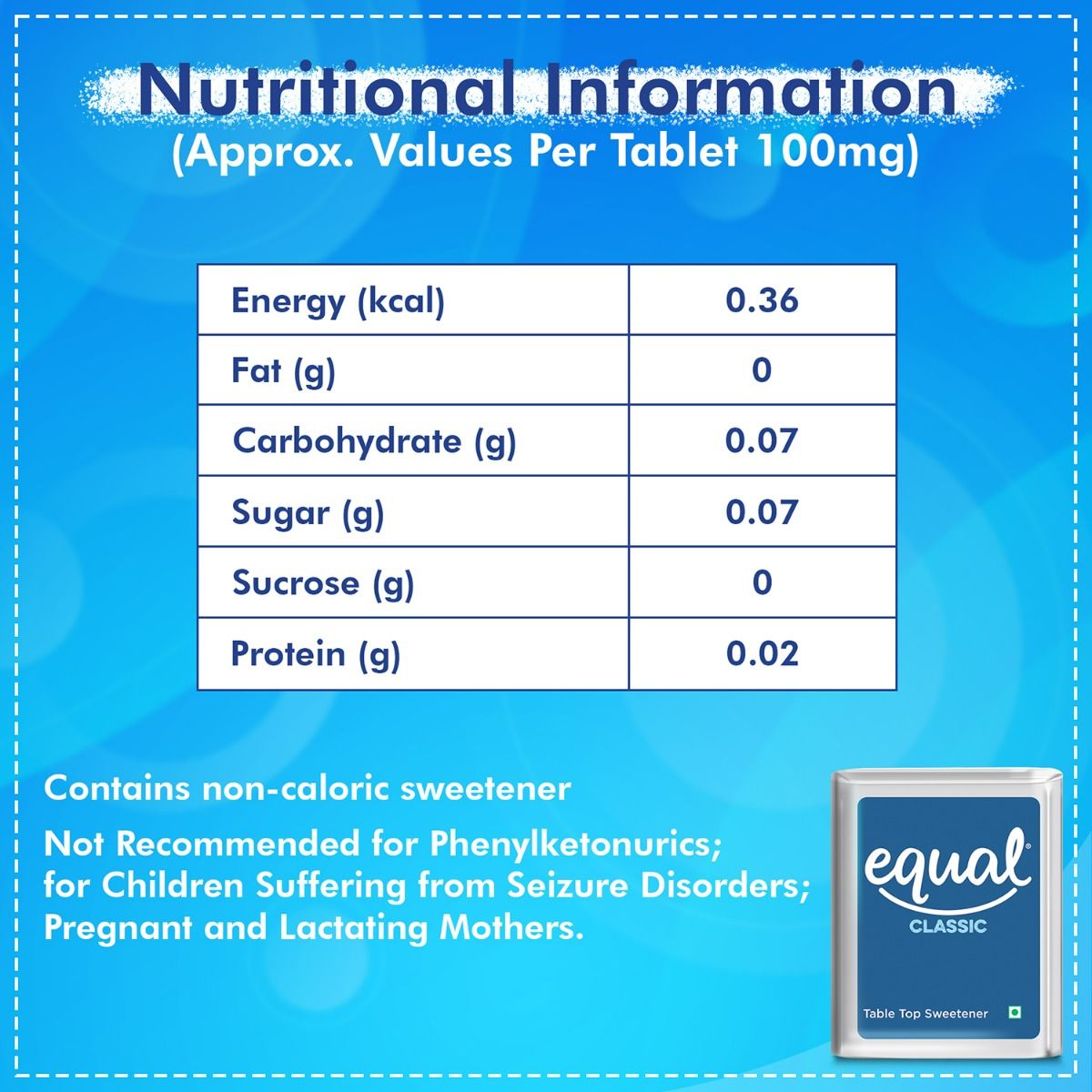 Equal Original Low Calorie Sweetener, 100 Tablets (Free 10 Tablets ...