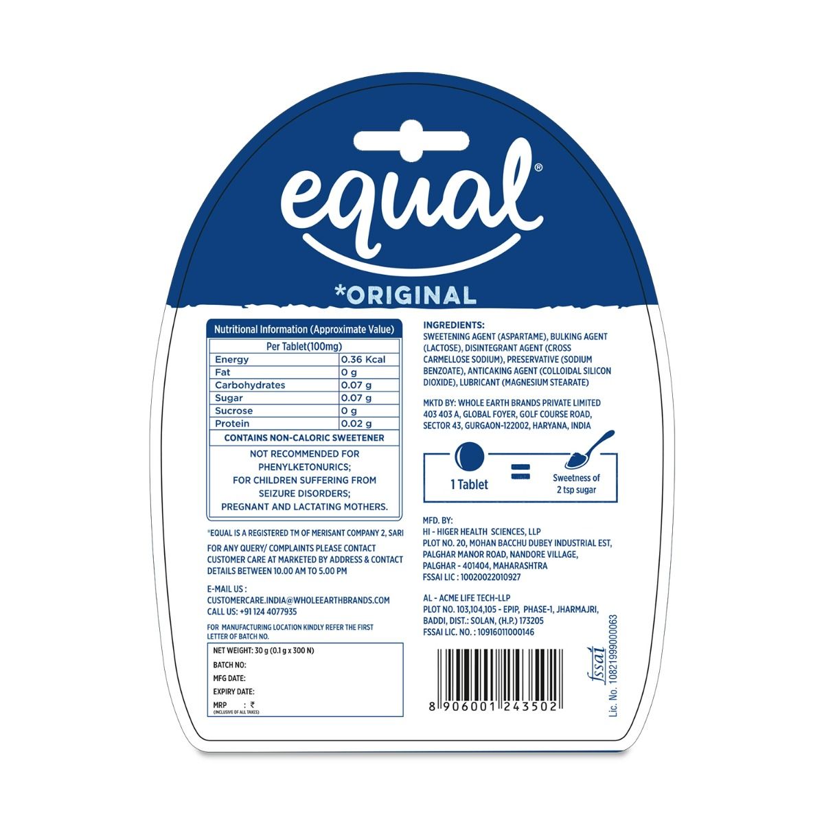 Equal Original Low Calorie Sweetener, 300 Tablets Price, Uses, Side ...