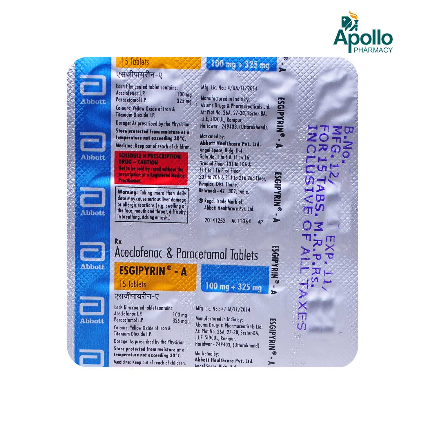 ESGIPYRIN A TABLET 15'S Price, Uses, Side Effects, Composition - Apollo ...