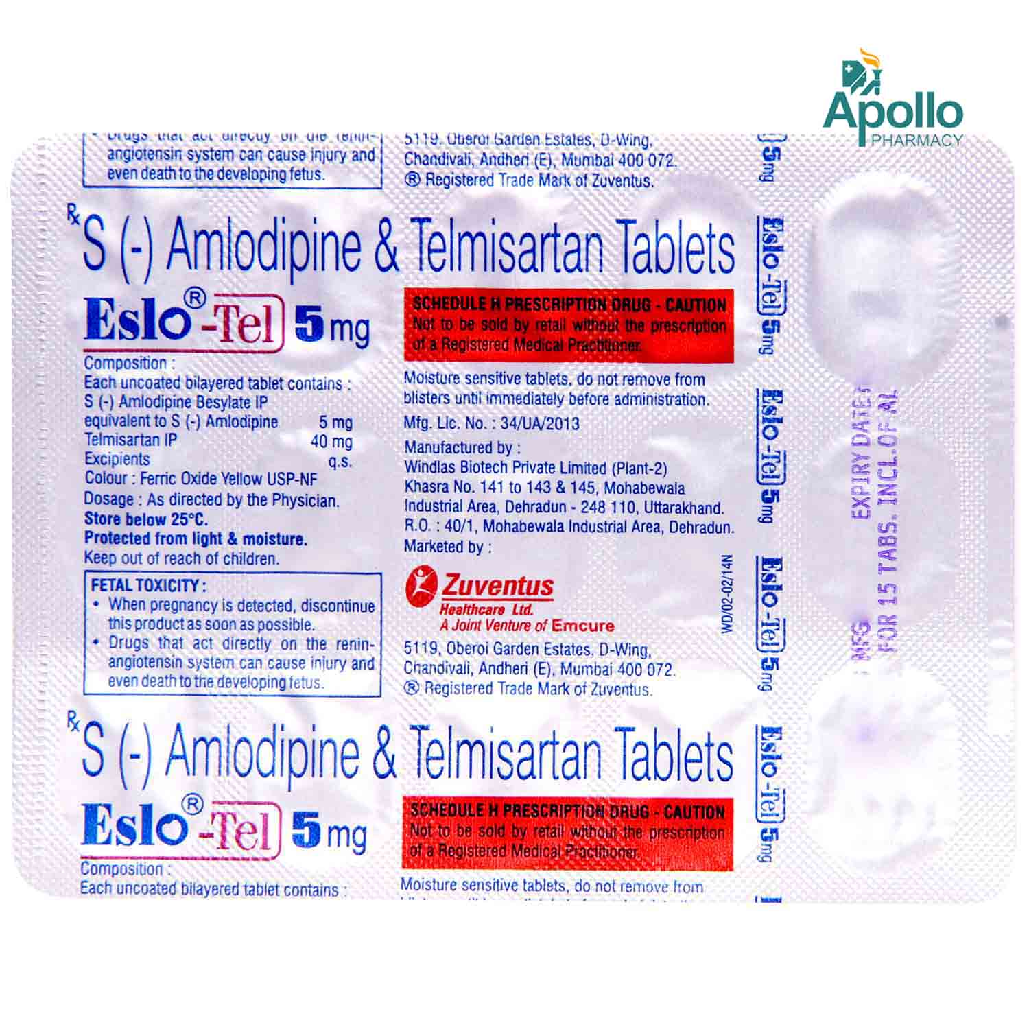 Eslo-Tel 5 mg Tablet 15's Price, Uses, Side Effects, Composition ...