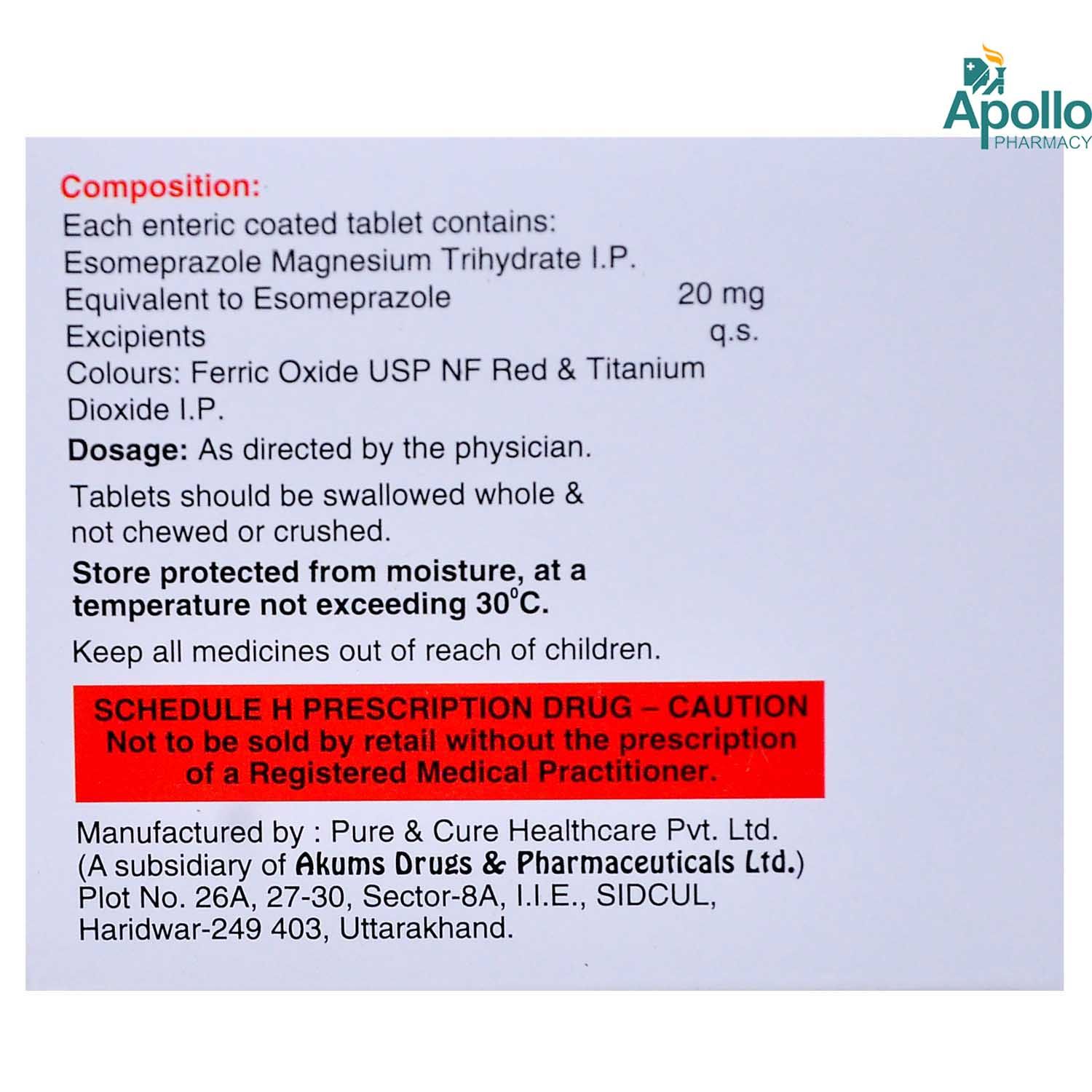 Esoz 20 Tablet 15's Price, Uses, Side Effects, Composition - Apollo ...