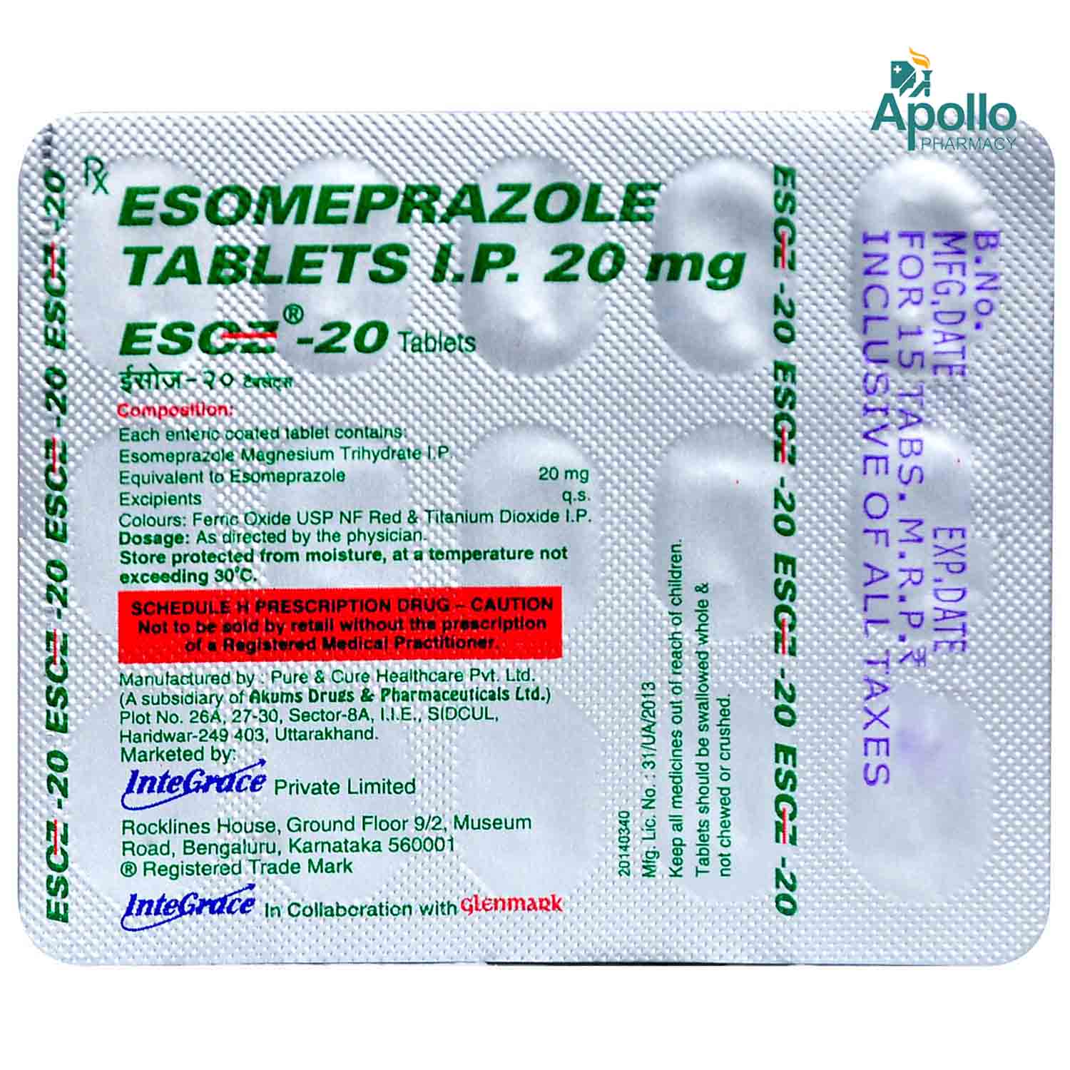 Esoz 20 Tablet 15's Price, Uses, Side Effects, Composition - Apollo ...