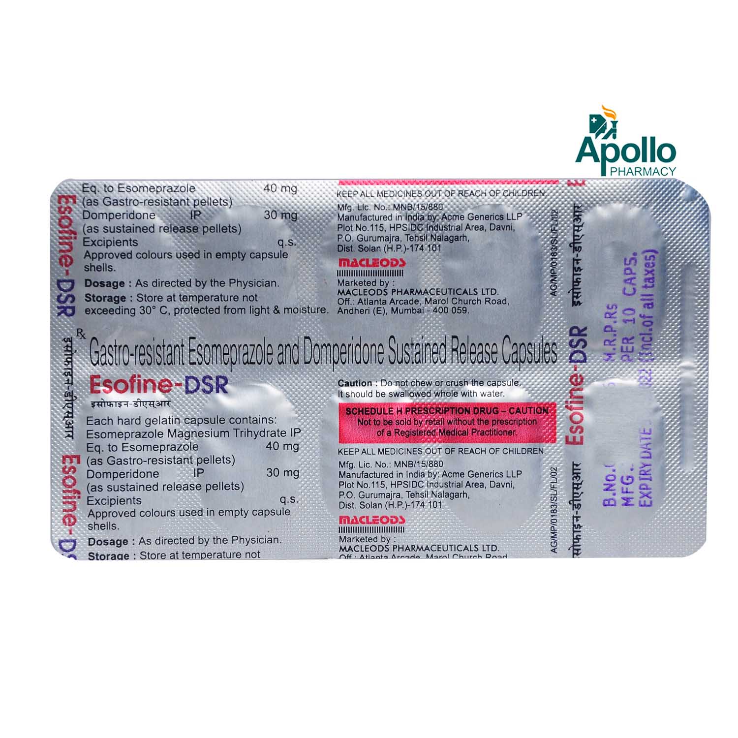 ESOFINE DSR CAPSULE 10'S Price, Uses, Side Effects, Composition ...