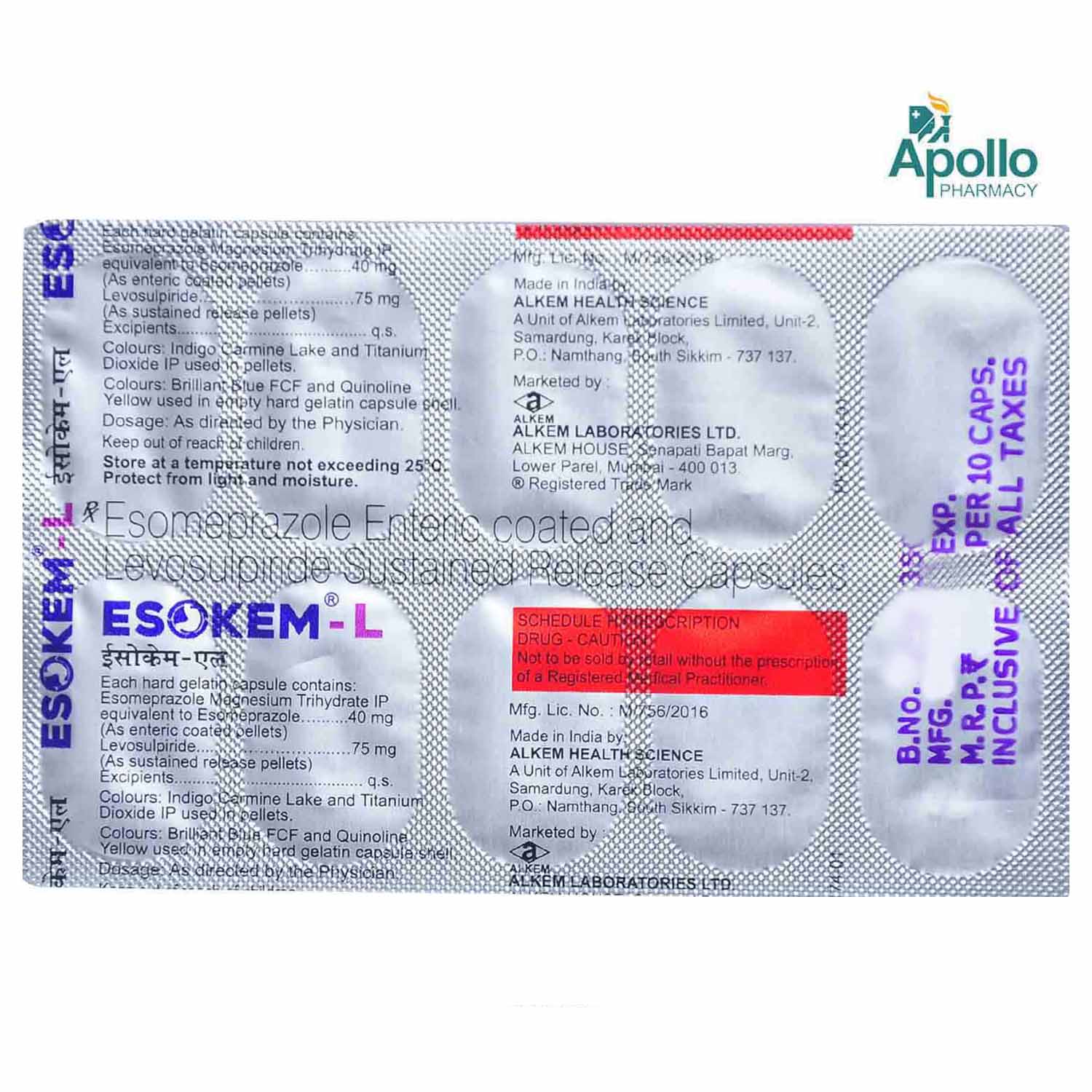 ESOKEM L CAPSULE 10'S Price, Uses, Side Effects, Composition - Apollo ...