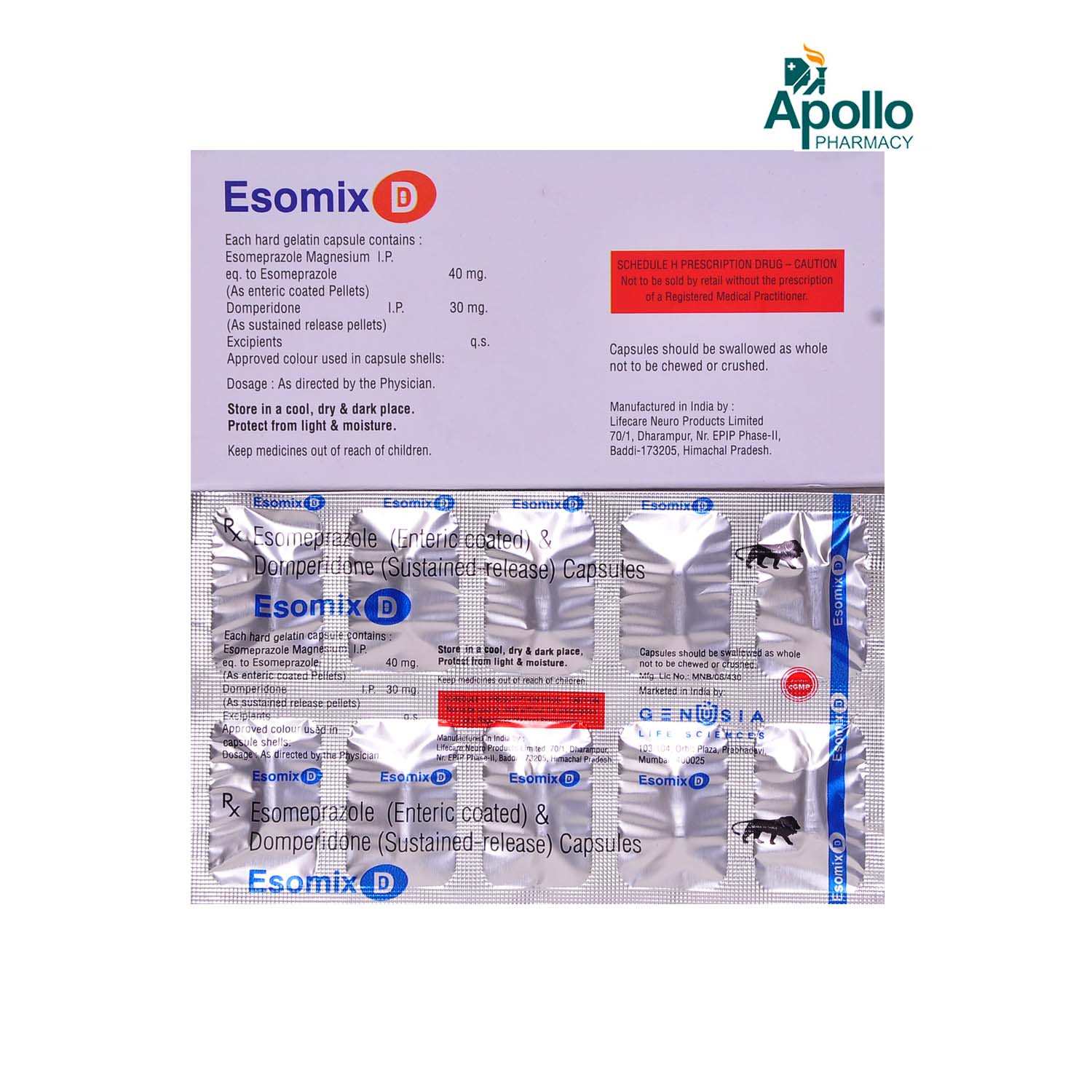 Esomix D Capsule 10's Price, Uses, Side Effects, Composition - Apollo ...