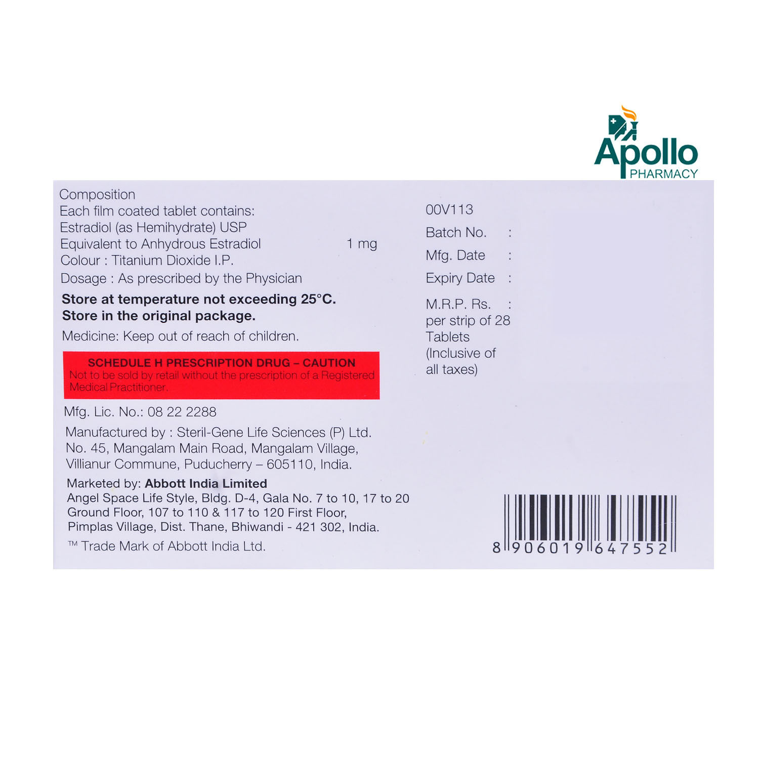 Estrabet 1 Tablet 28's Price, Uses, Side Effects, Composition - Apollo ...