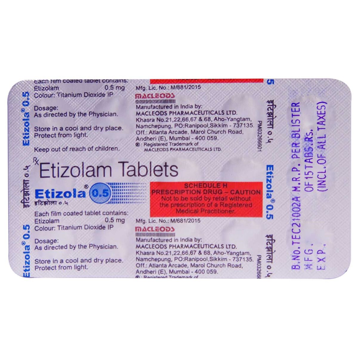 Etizola 0.5 Tablet 15's Price, Uses, Side Effects, Composition - Apollo ...