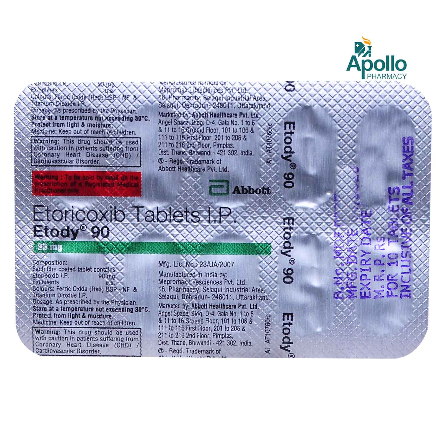 Etody 90 Tablet 10's Price, Uses, Side Effects, Composition - Apollo Pharmacy