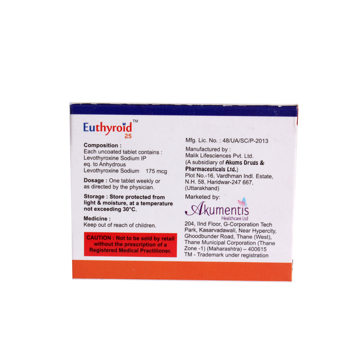 EUTHYROID 25MG TABLET 4'S Price, Uses, Side Effects, Composition ...