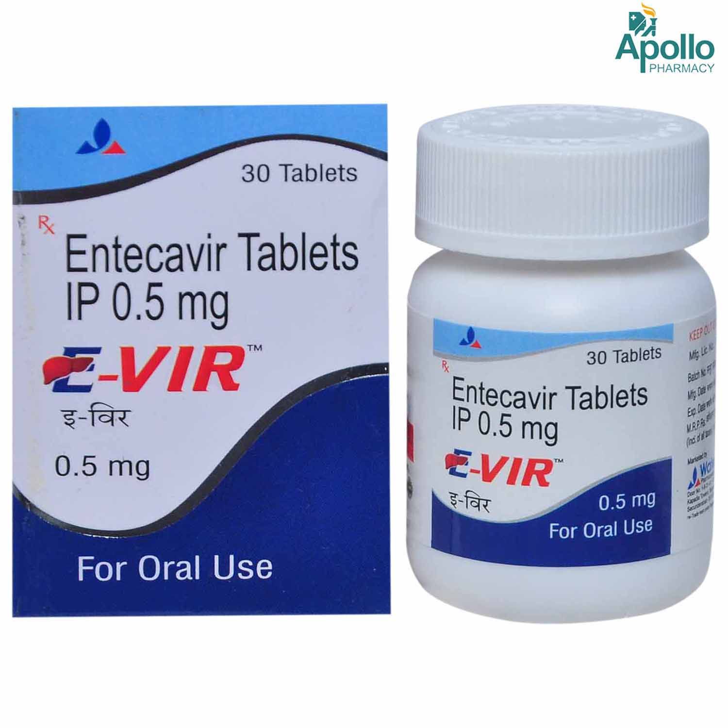E VIR 0.5MG TABLET 30'S Price, Uses, Side Effects, Composition - Apollo ...