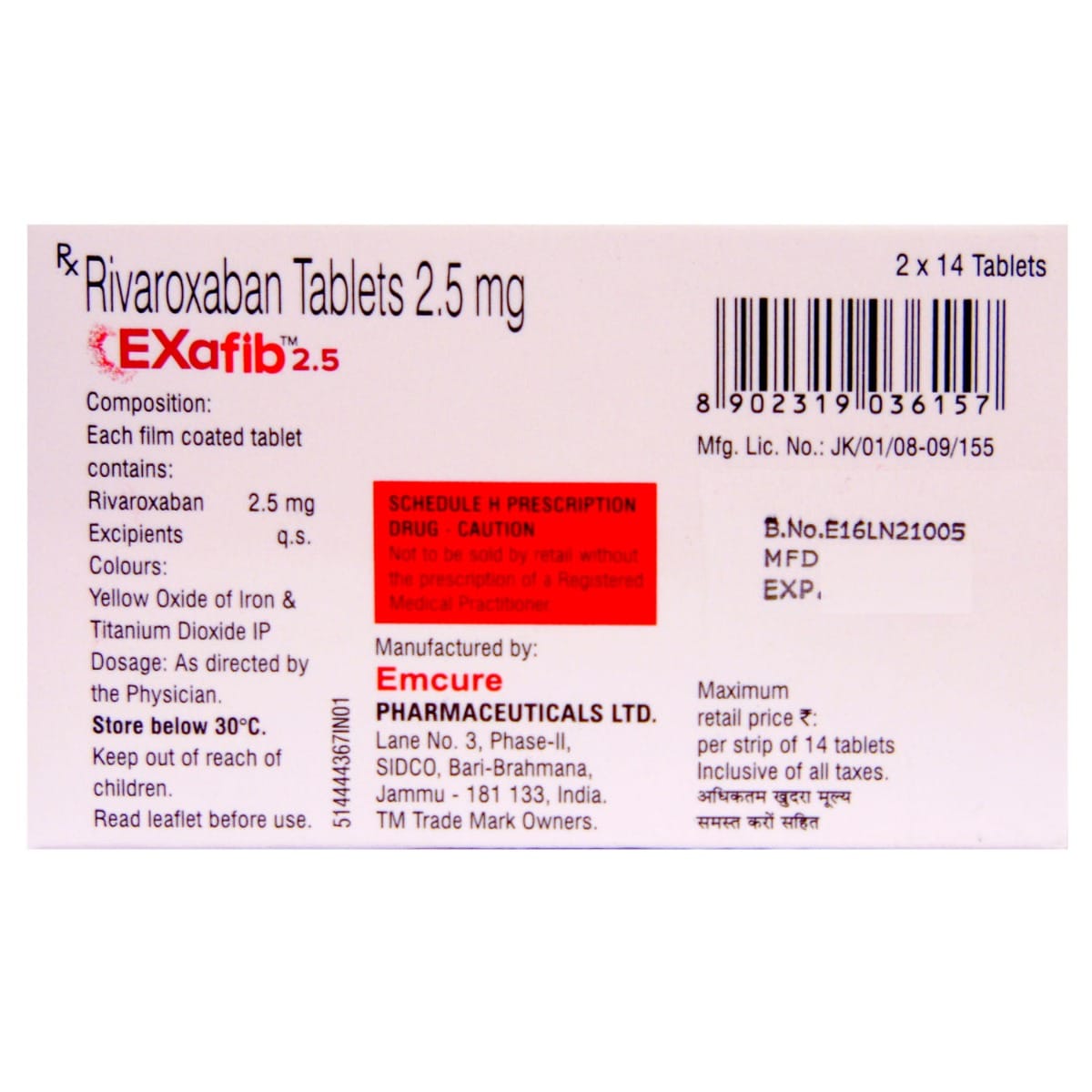 Exafib 2.5mg Tablet 14's Price, Uses, Side Effects, Composition ...