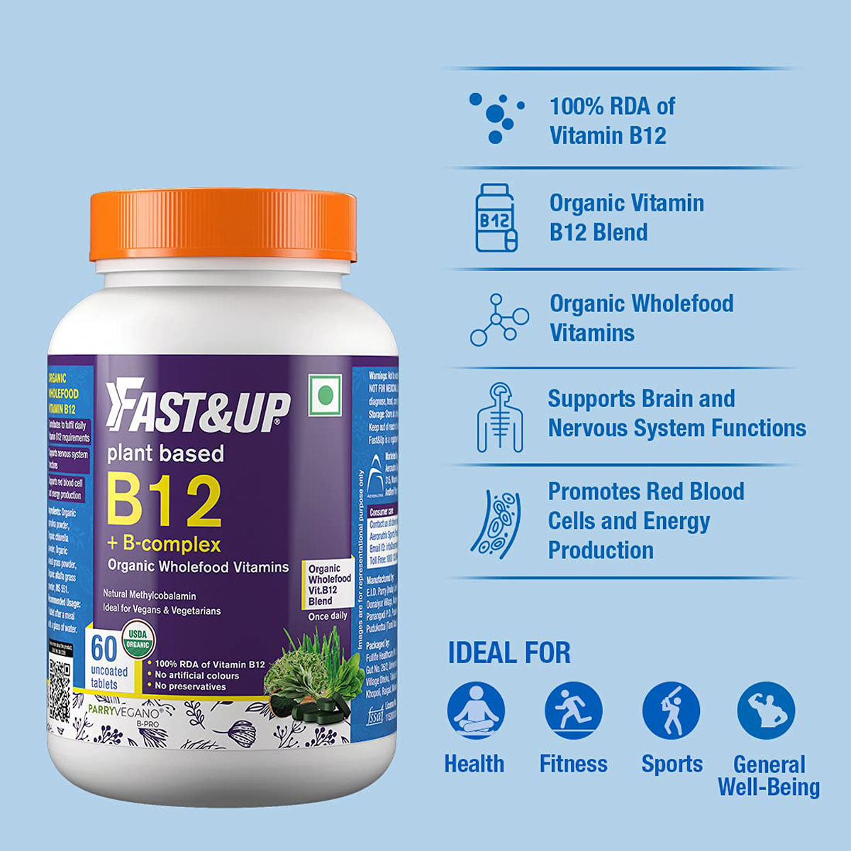 Fast&Up Plant Based B12 + B-Complex, 60 Tablets Price, Uses, Side ...