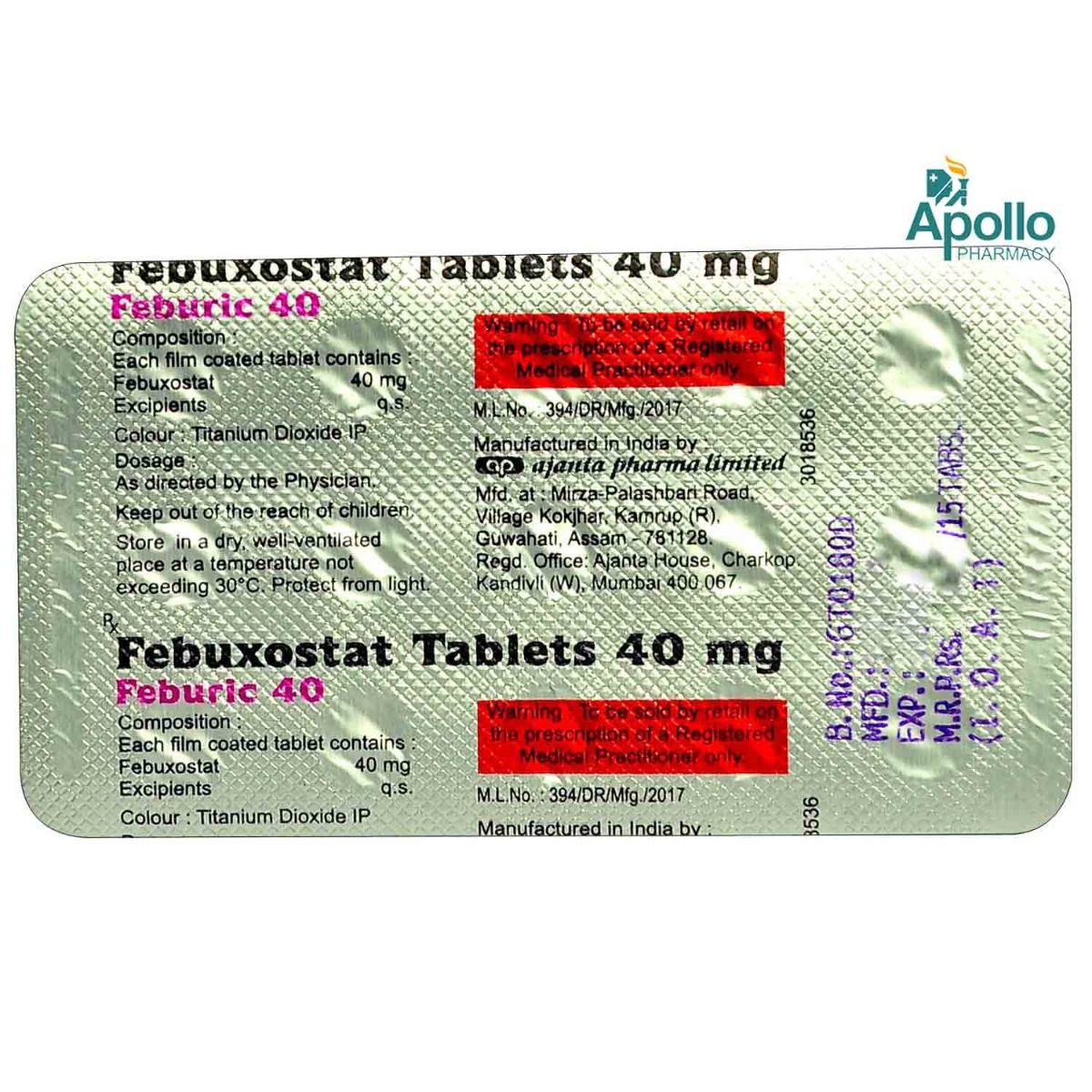Feburic 40 Tablet 15's Price, Uses, Side Effects, Composition - Apollo ...