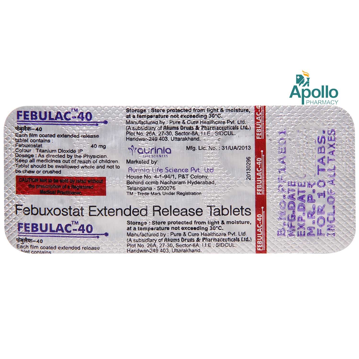 Febulac-40 Tablet 10's Price, Uses, Side Effects, Composition - Apollo ...