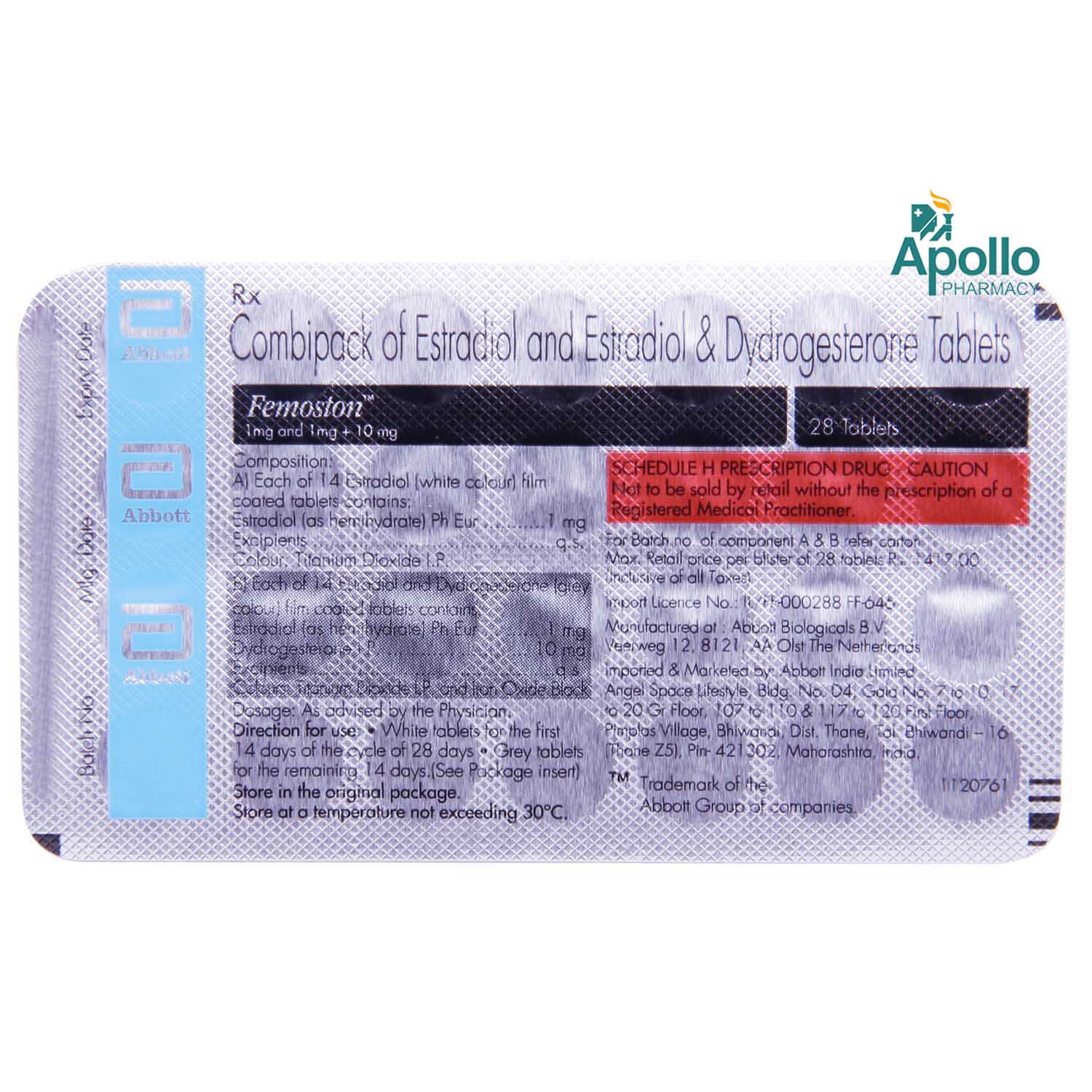 Femoston Tablet 28's Price, Uses, Side Effects, Composition - Apollo ...