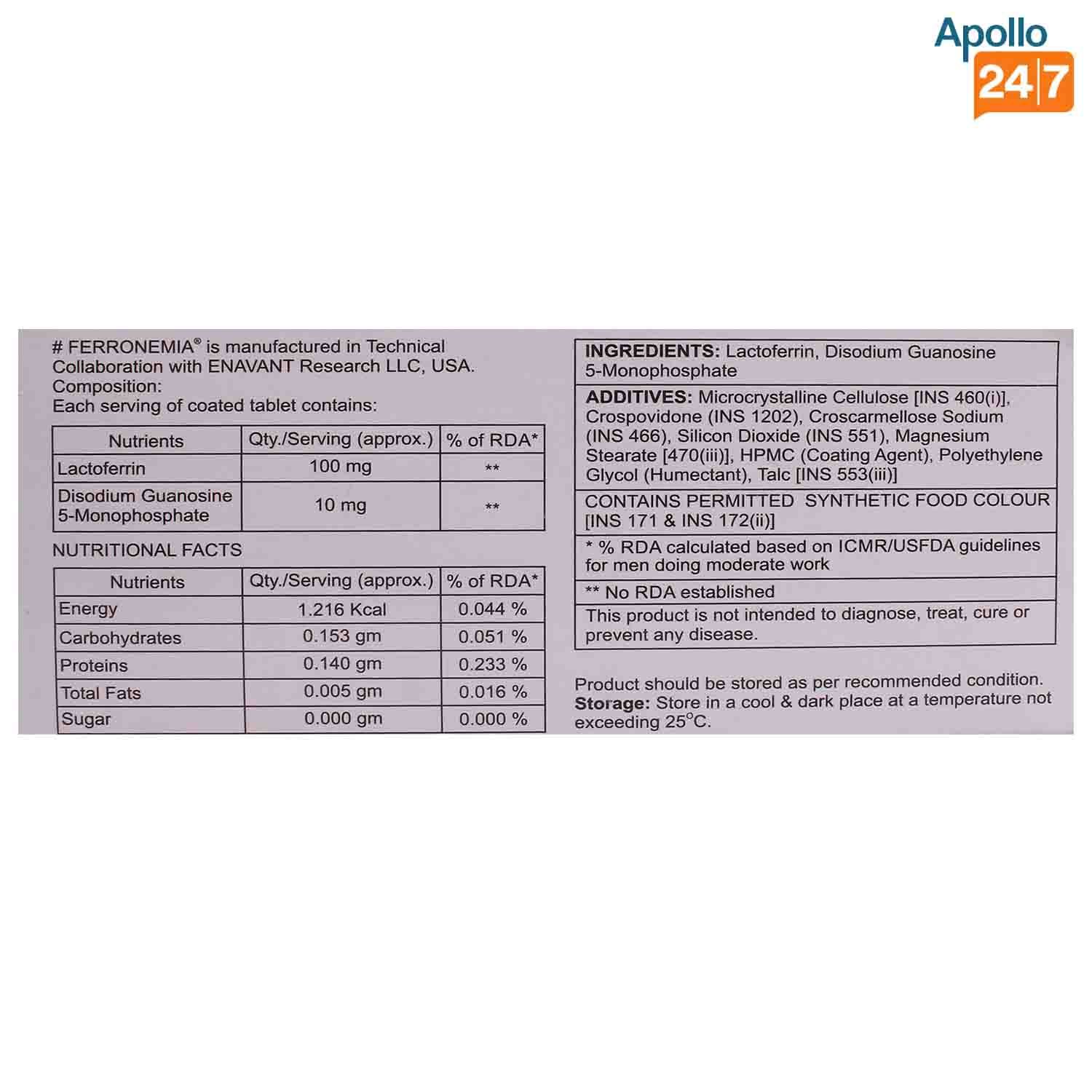 Ferronemia Tablet 10's Price, Uses, Side Effects, Composition - Apollo ...