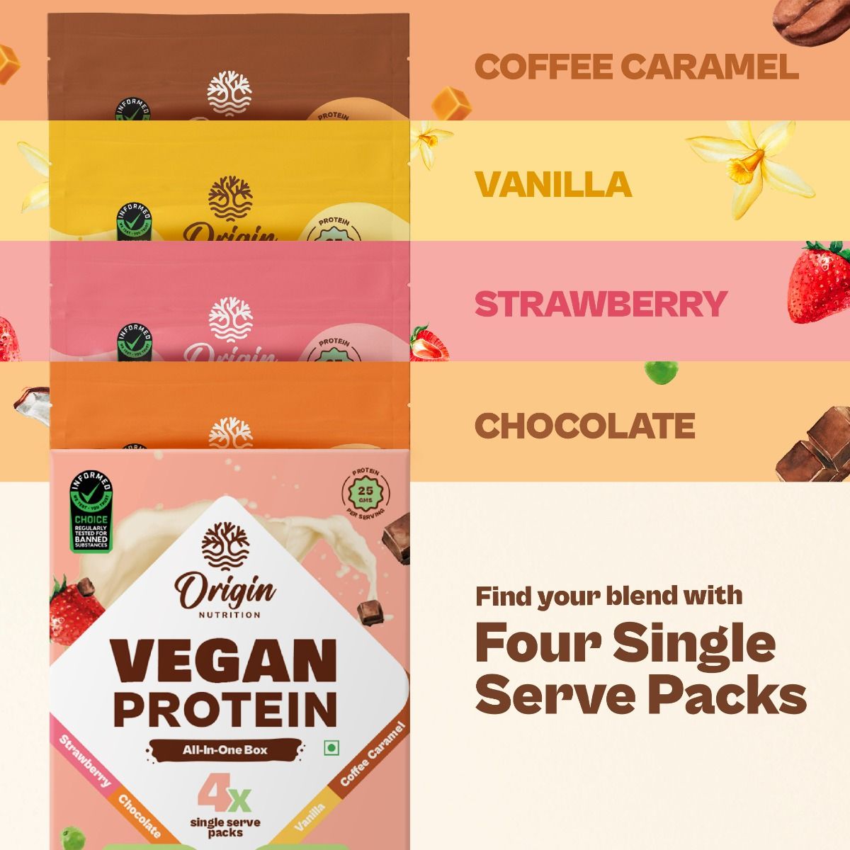 Origin Nutrition Vegan Protein Four Delicious Flavour Powder, 155.4 gm ...