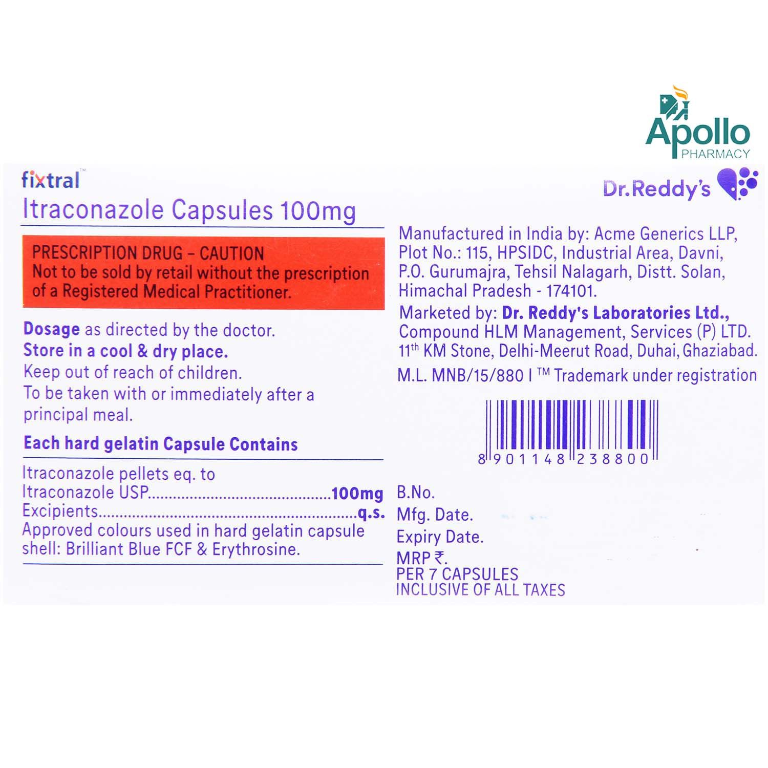 Fixtral 100 mg Capsule 7's Price, Uses, Side Effects, Composition ...