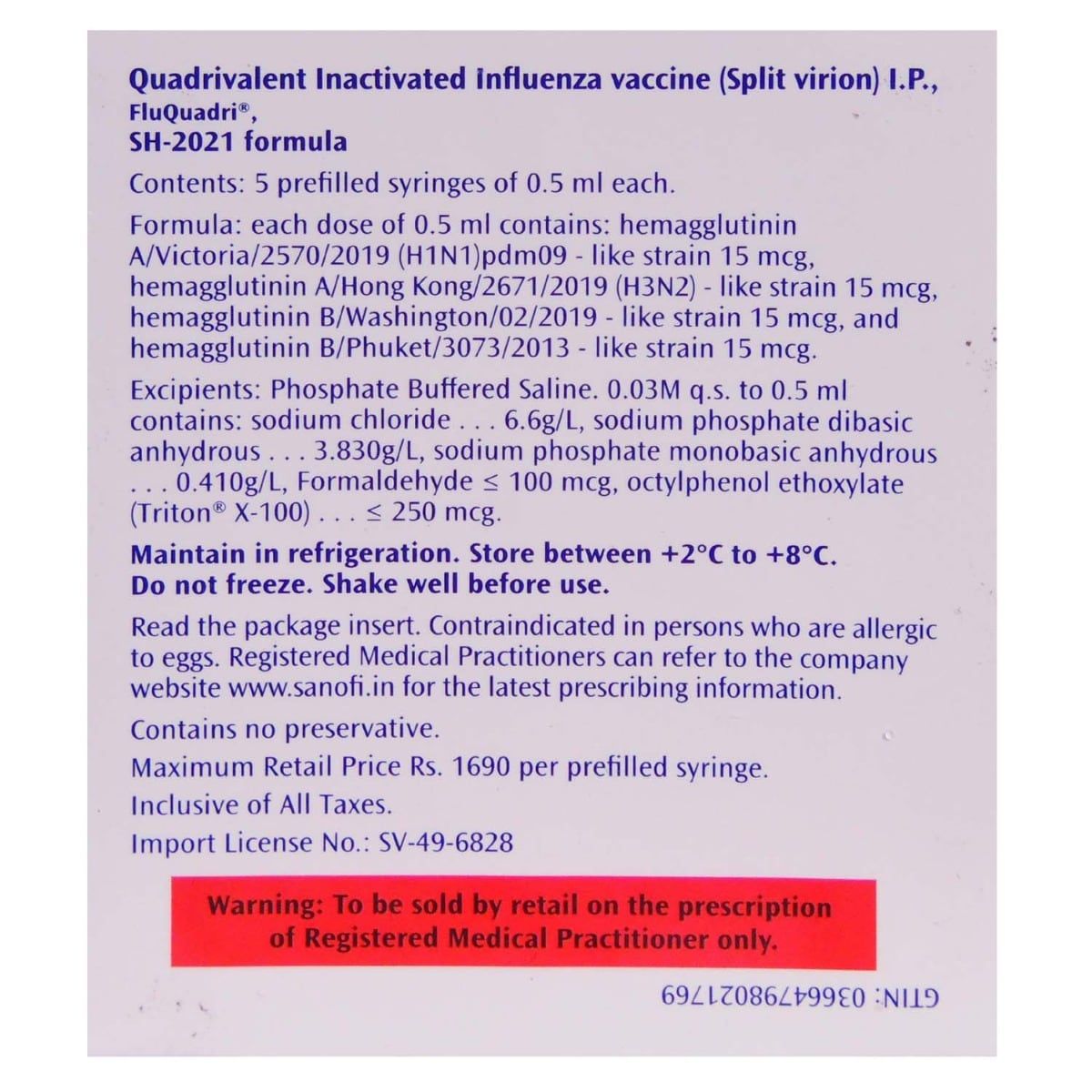 FluQuadri NH 2020-2021 Vaccine 0.5 ml Price, Uses, Side Effects ...