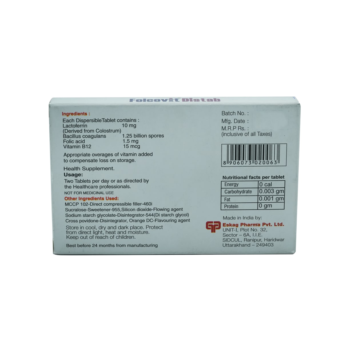 Folcovit Distab Tablet 15's Price, Uses, Side Effects, Composition ...