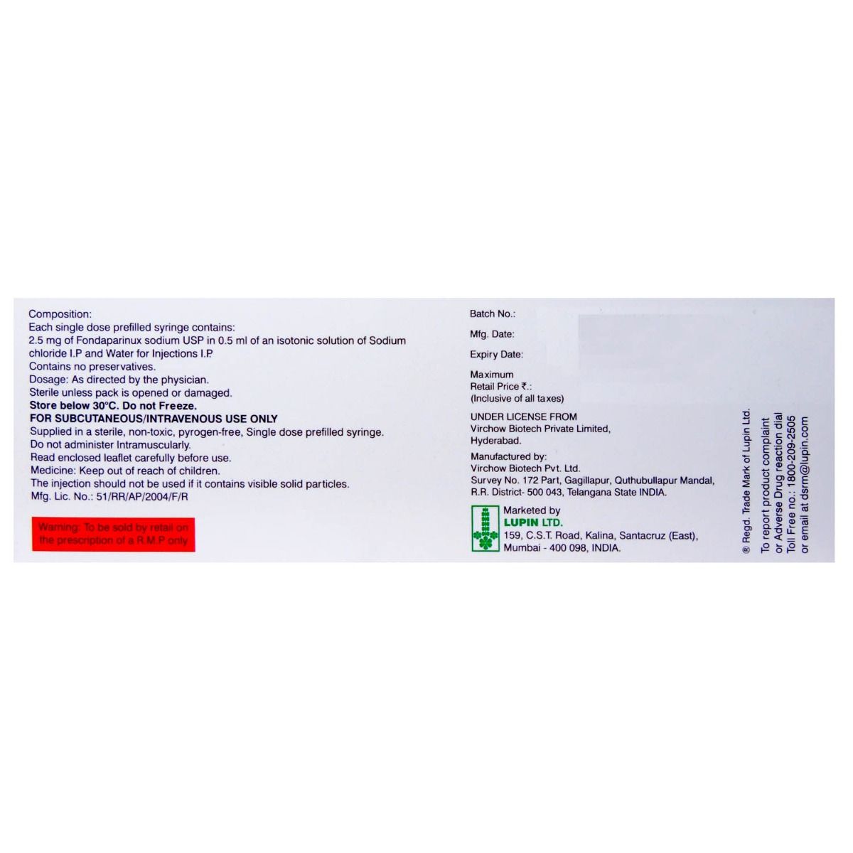 FONDAFLO 2.5MG INJECTION 0.5ML Price, Uses, Side Effects, Composition ...