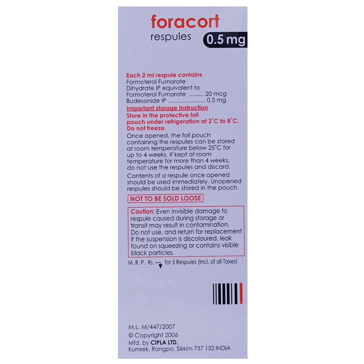 Foracort 0.5 mg Respules 5 x 2 ml Price, Uses, Side Effects ...