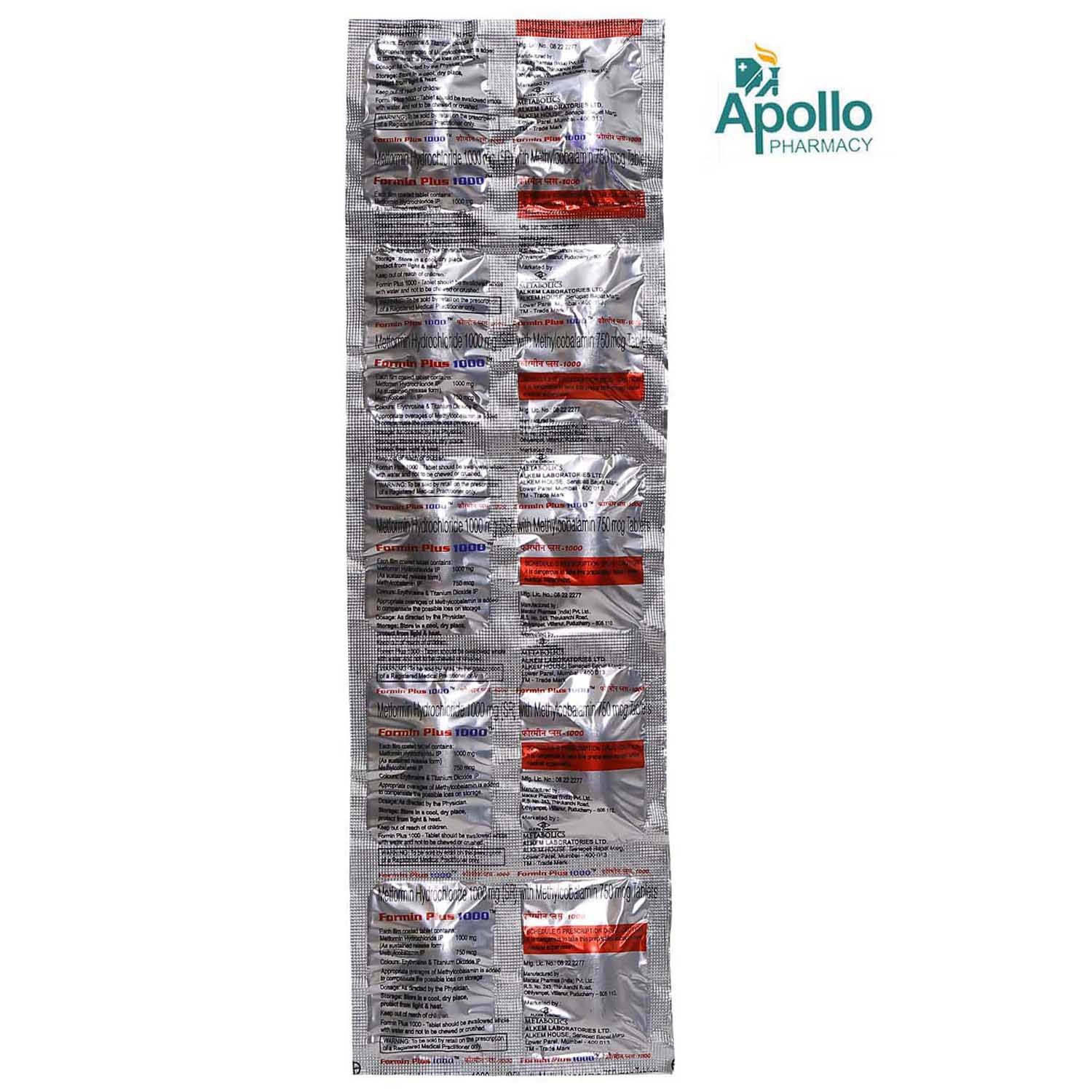 Formin Plus 1000 Tablet 10's Price, Uses, Side Effects, Composition ...