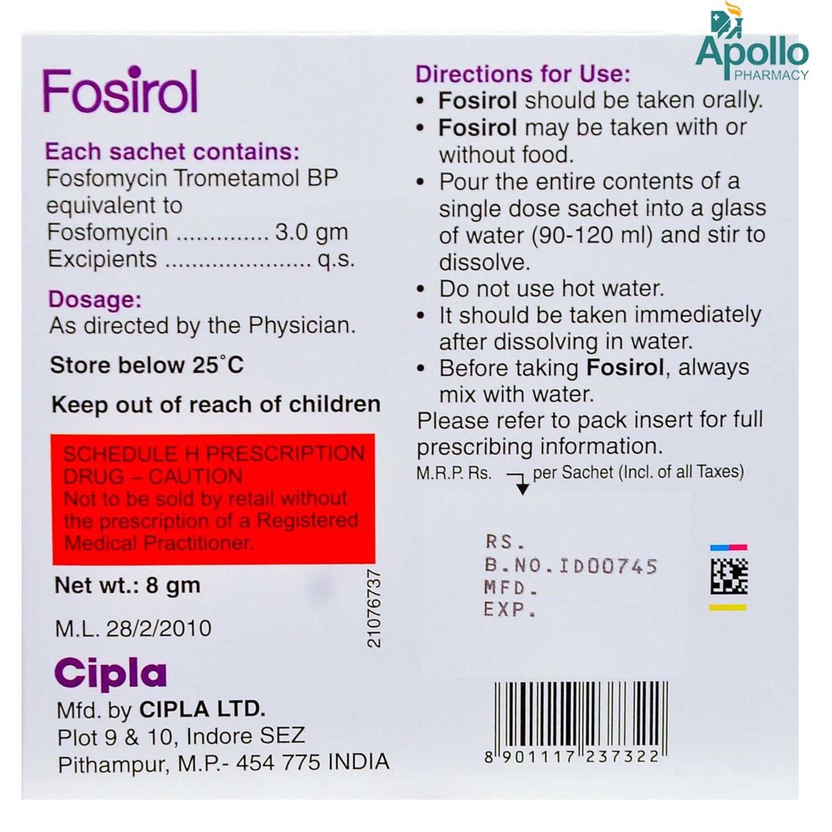 Fosirol Powder 8 gm Price, Uses, Side Effects, Composition - Apollo ...
