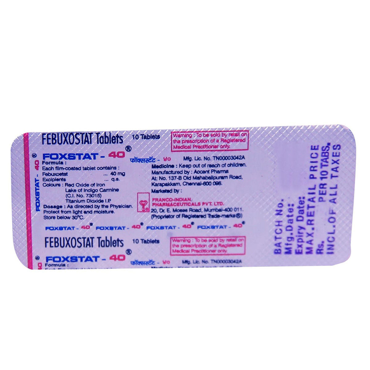 Foxstat-40 Tablet 10's Price, Uses, Side Effects, Composition - Apollo ...