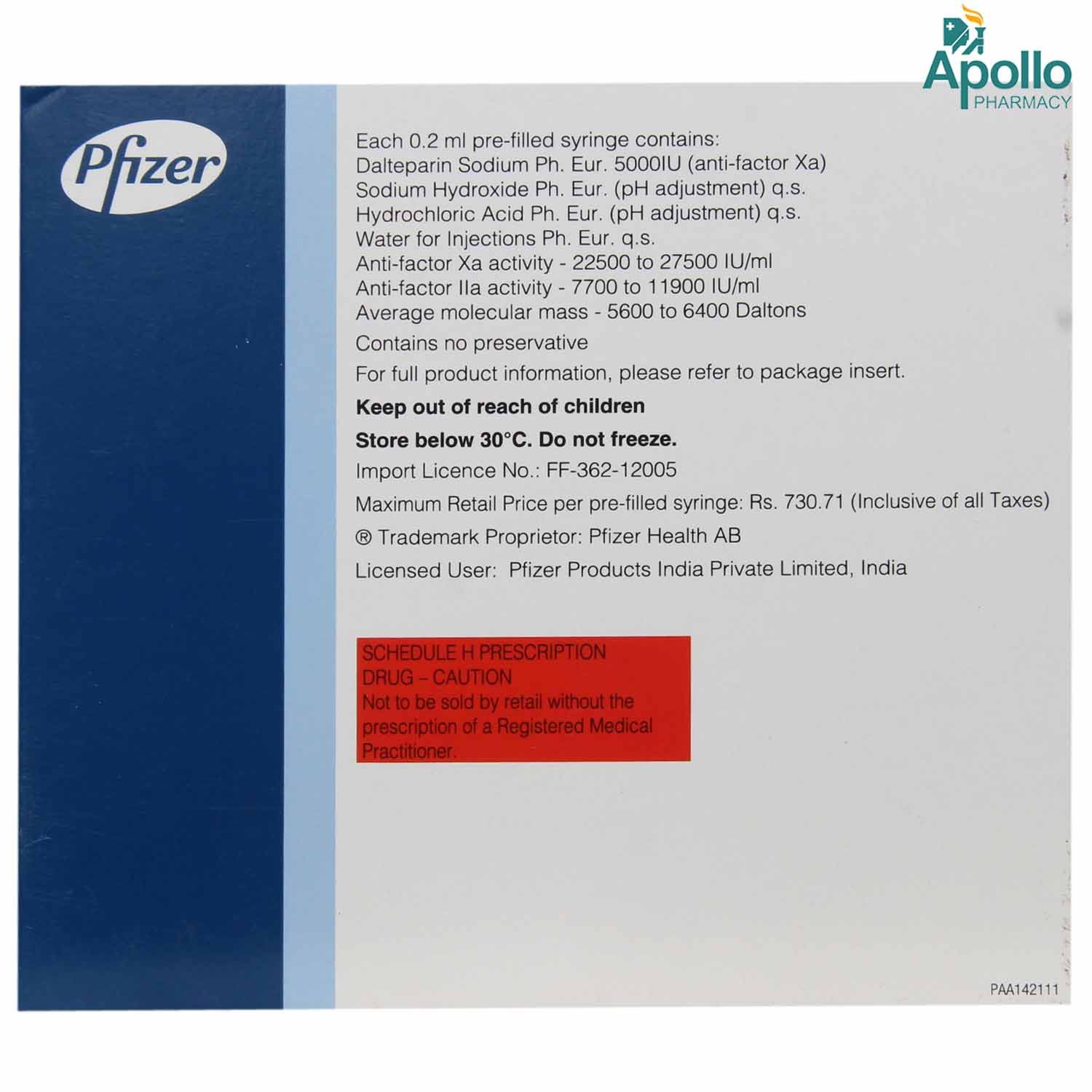 Fragmin 5000IU Injection 0.2 ml Price, Uses, Side Effects, Composition ...