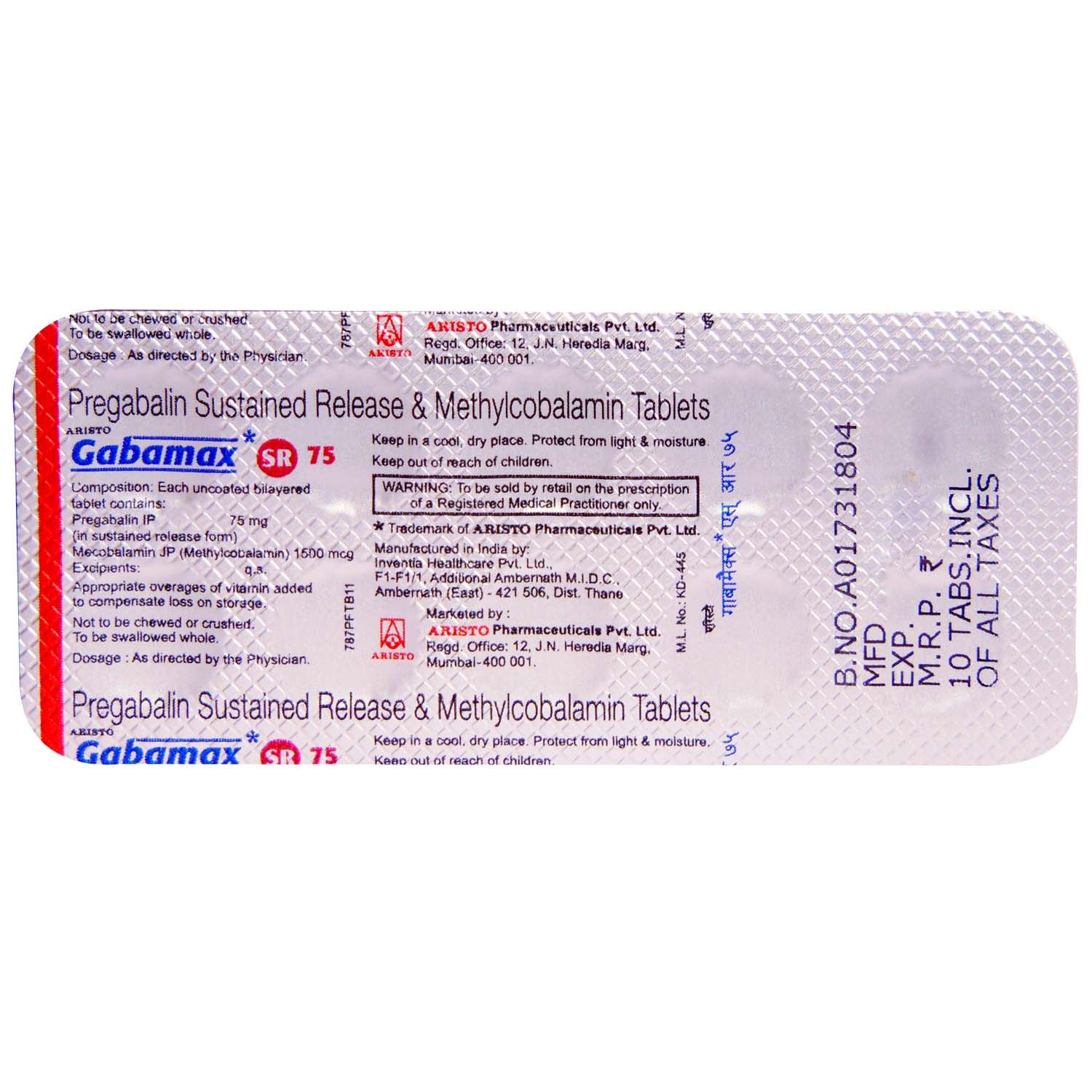 Gabamax SR 75 Tablet 10's Price, Uses, Side Effects, Composition ...