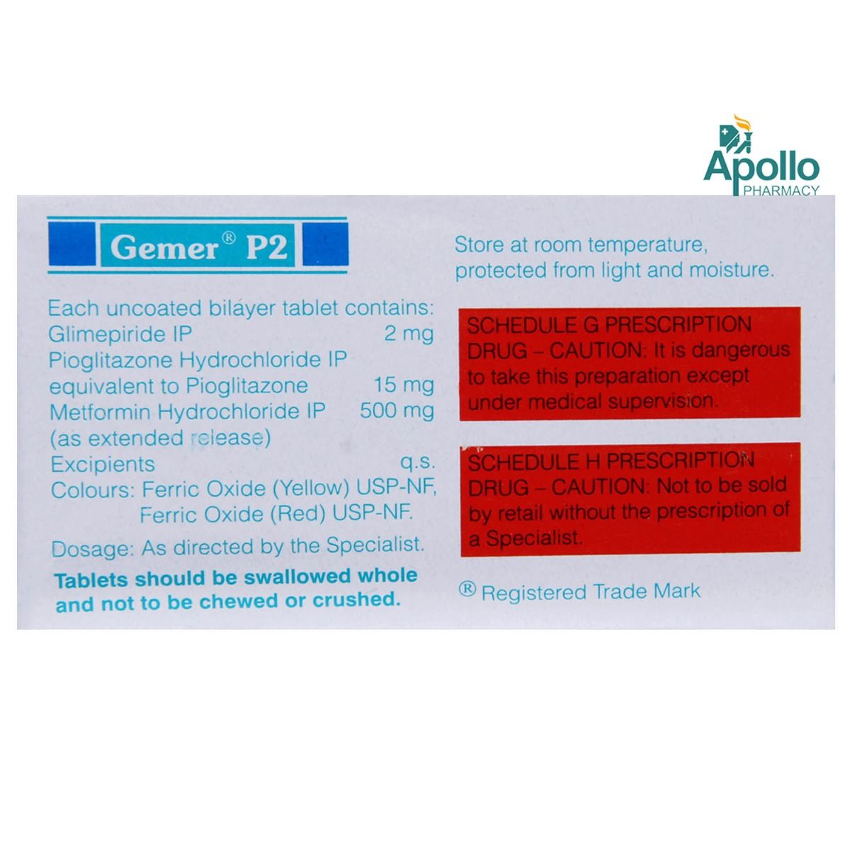Gemer P2 Tablet 10's Price, Uses, Side Effects, Composition - Apollo ...