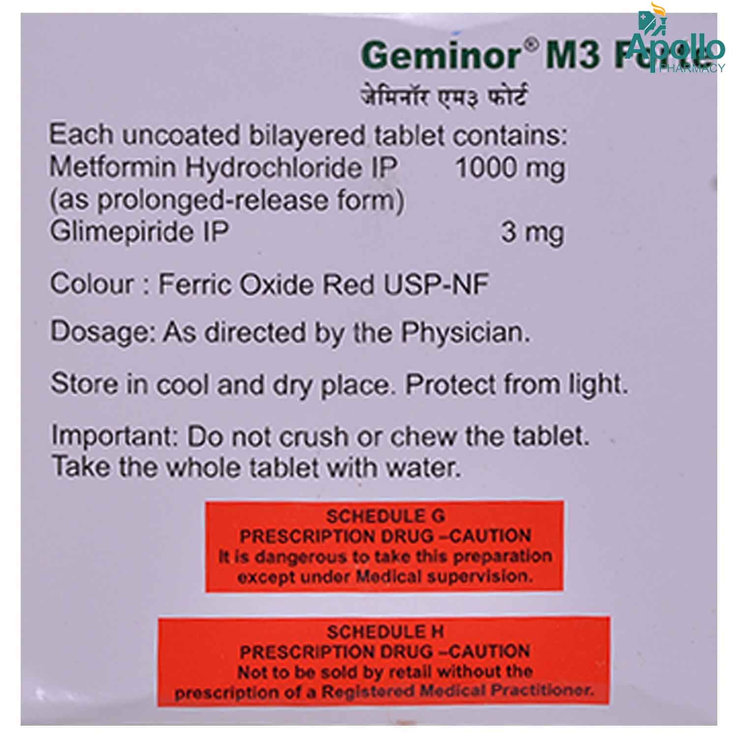 GEMINOR M3 FORTE TABLET 15'S Price, Uses, Side Effects, Composition - Apollo Pharmacy